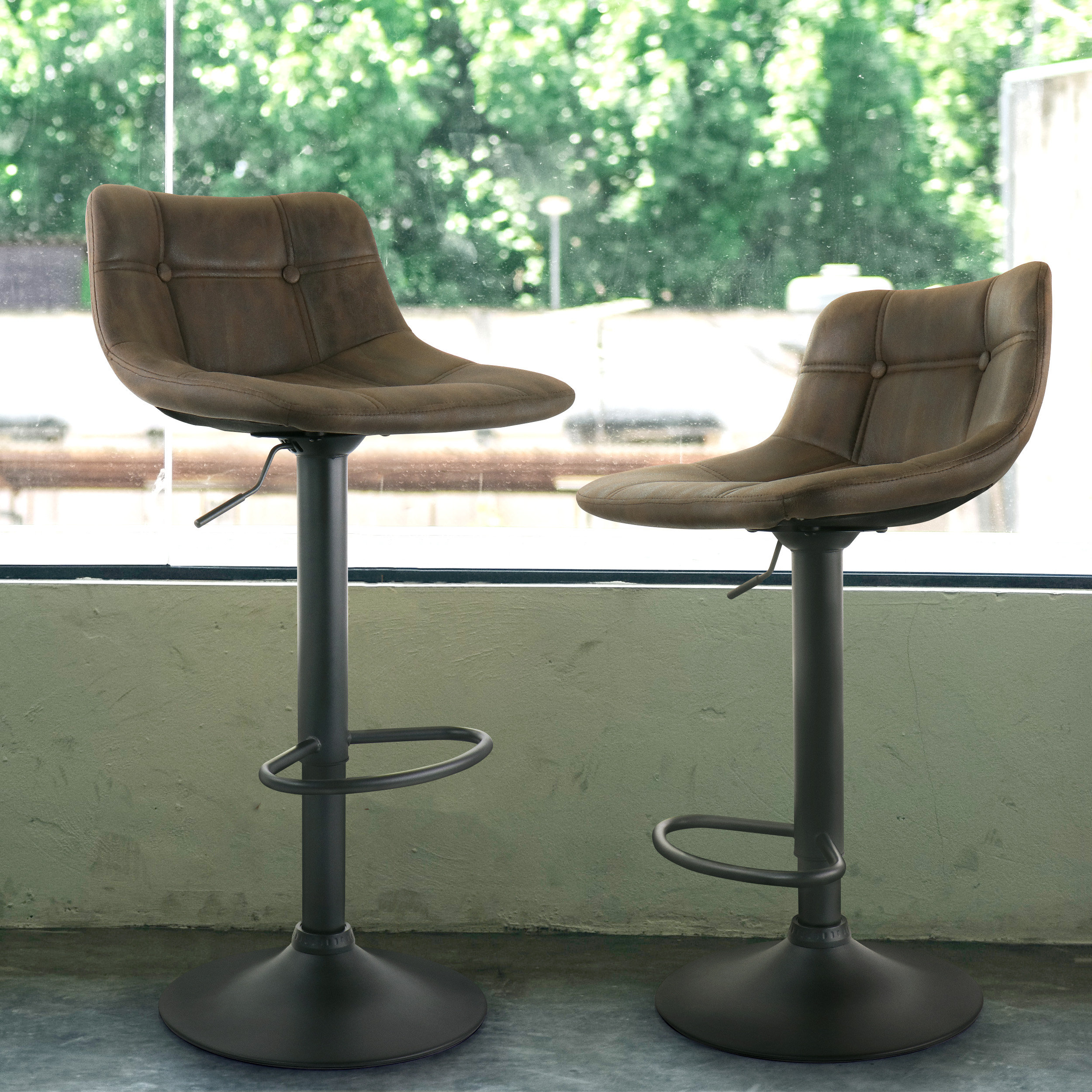 Everly Quinn 2 Piece Velvet Adjustable Bar Stool In Brown With Matte ...