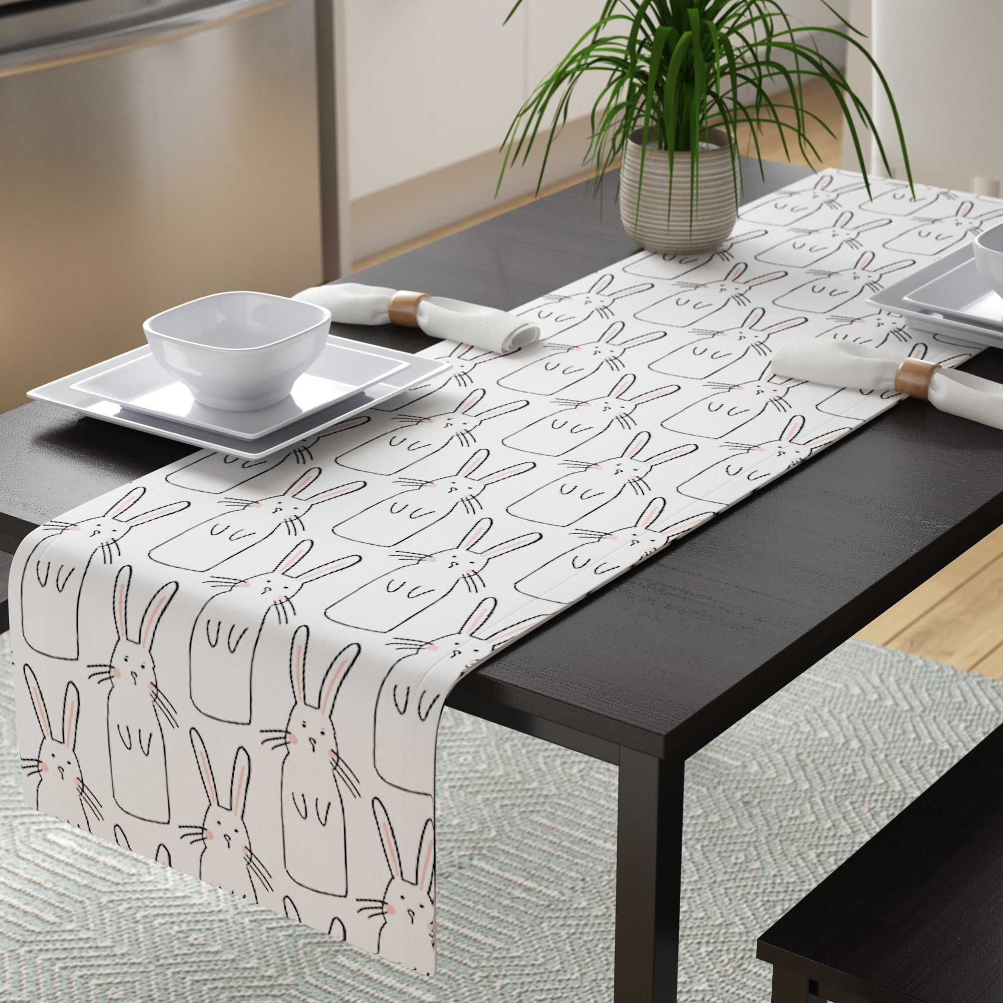 Ivy Bronx Gandara Cute Rabbit Cotton Table Runner & Reviews | Wayfair