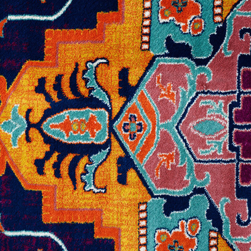 Bungalow Rose Depew Performance Gold/Navy Blue Rug & Reviews | Wayfair