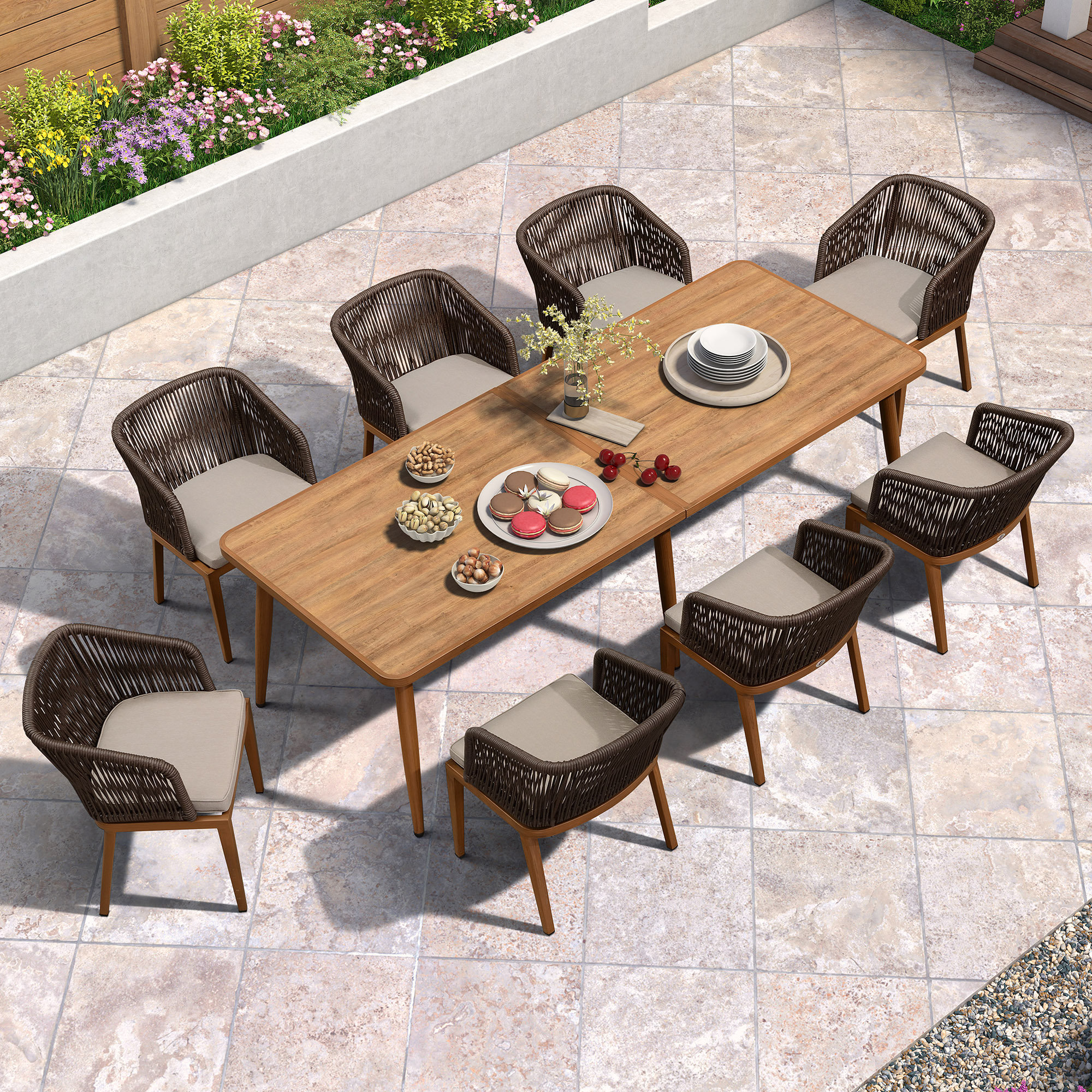 Purple Leaf Rectangular 8 - Person Outdoor Dining Set with Cushions ...