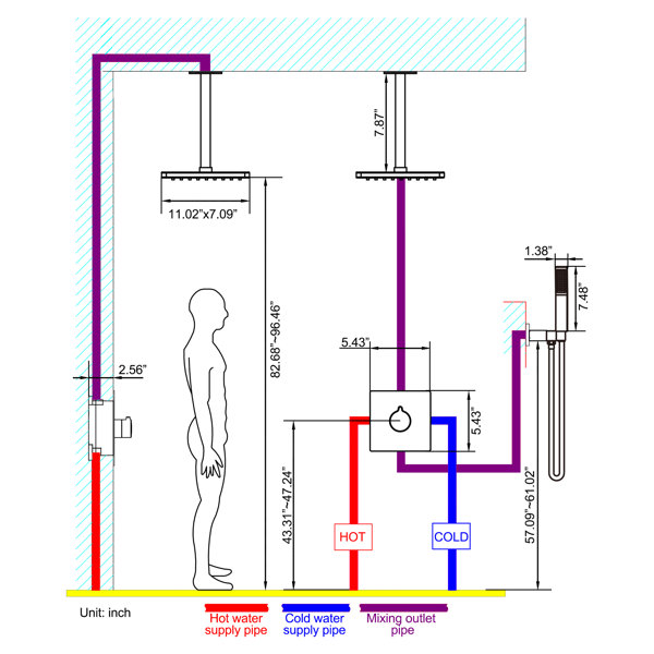 Designer Collection Ceiling Mounted Complete Shower System With Rough ...