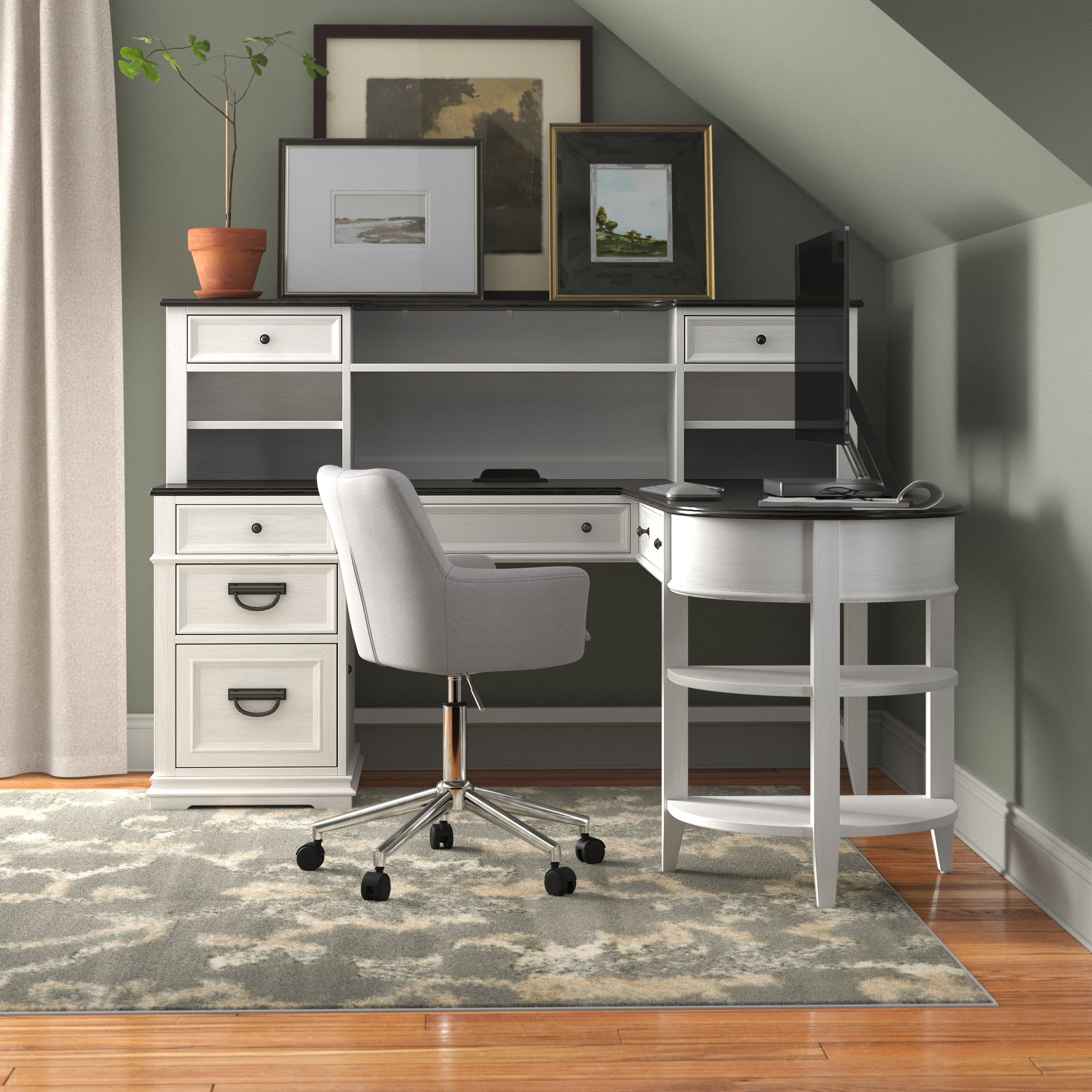 Laurel Foundry Modern Farmhouse Vandenberg L-Shape Desk with Hutch ...