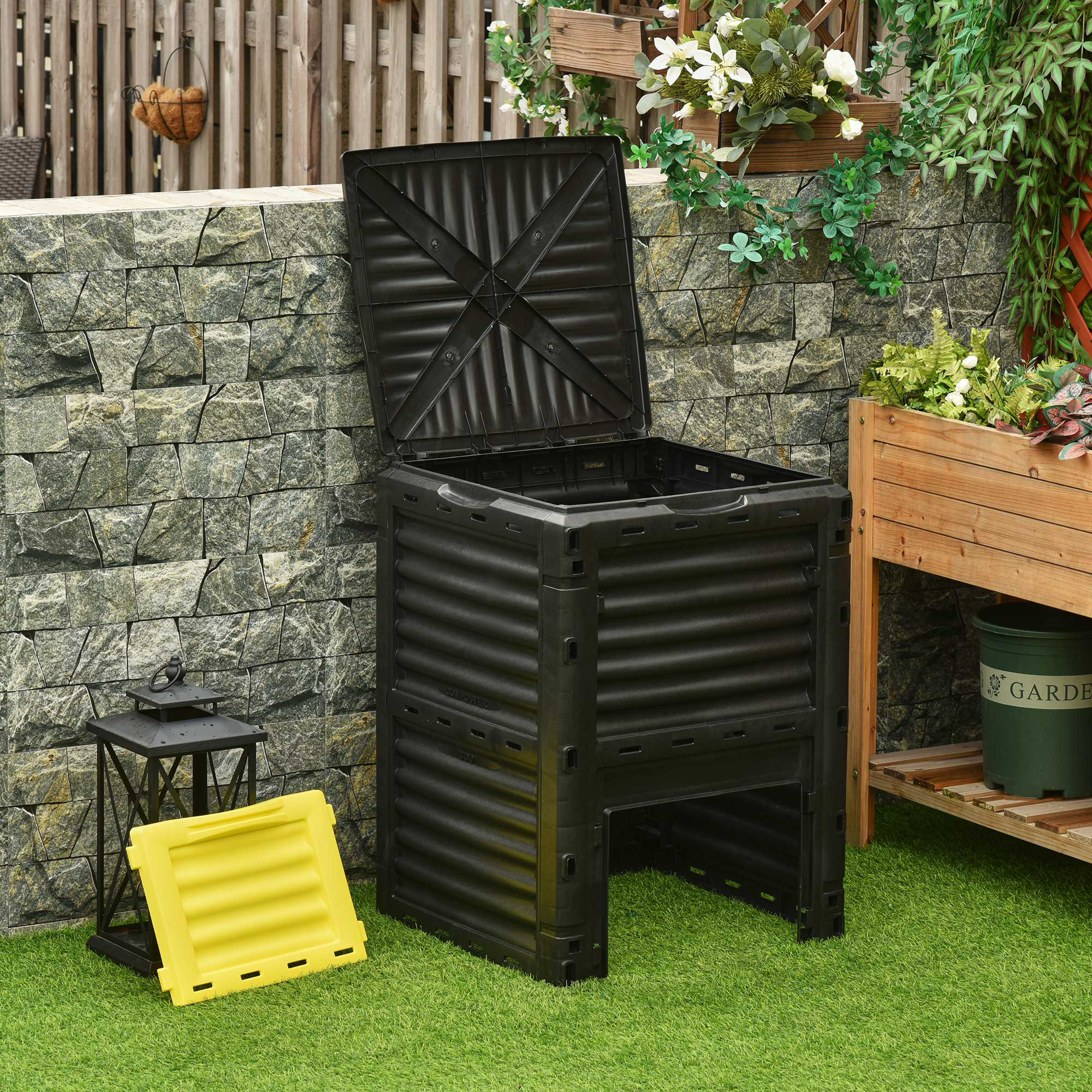 Outsunny 79.25 Gal. Plastic Outdoor Stationary Composter with Latching ...