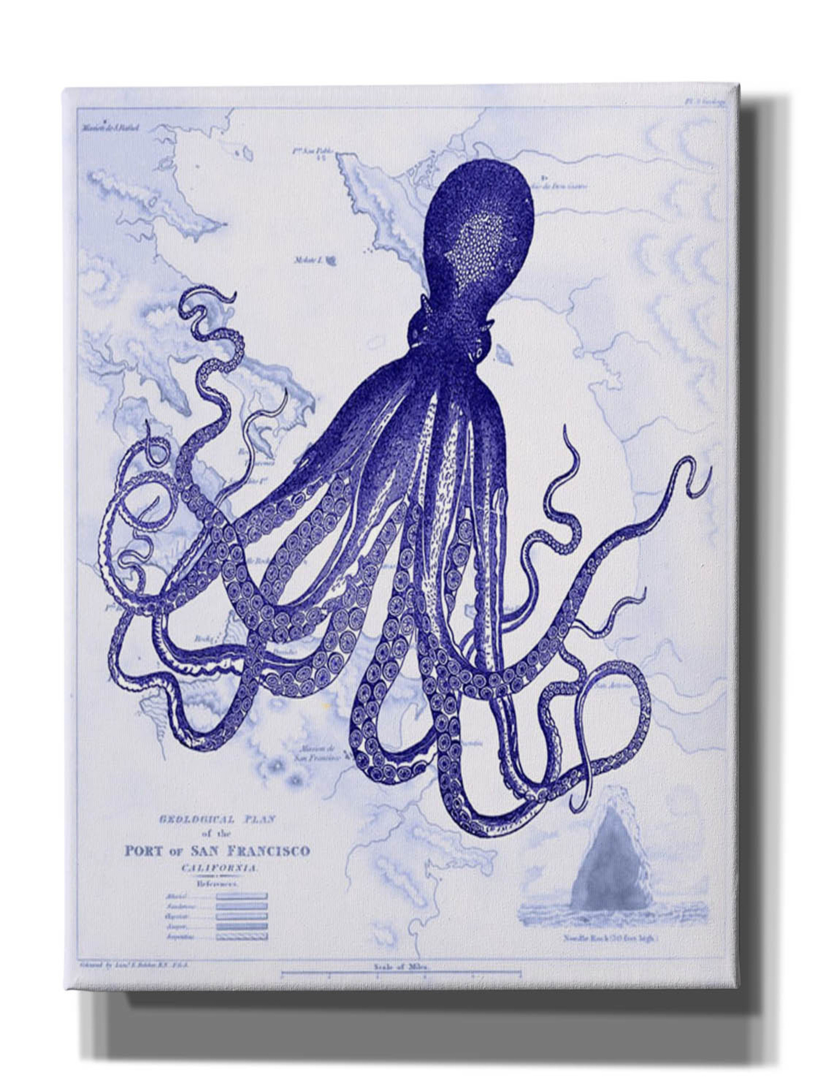 Rosecliff Heights Blue Octopus 1 On Nautical Map, - Wrapped Canvas ...