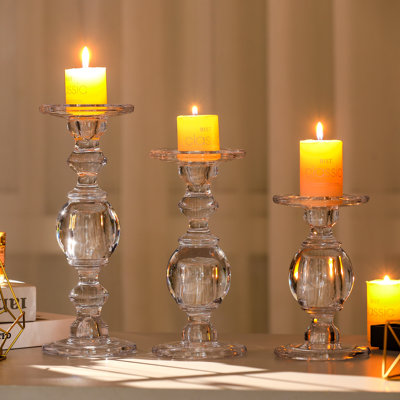 Rosdorf Park 3 Piece Glass Tabletop Candlesticks Set & Reviews | Wayfair