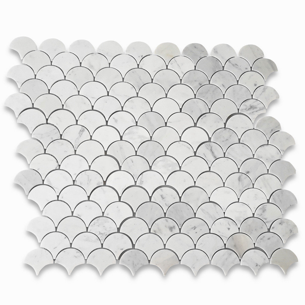 Marble Online Carrara White Marble Large Fish Scale Fan Shape Mosaic ...