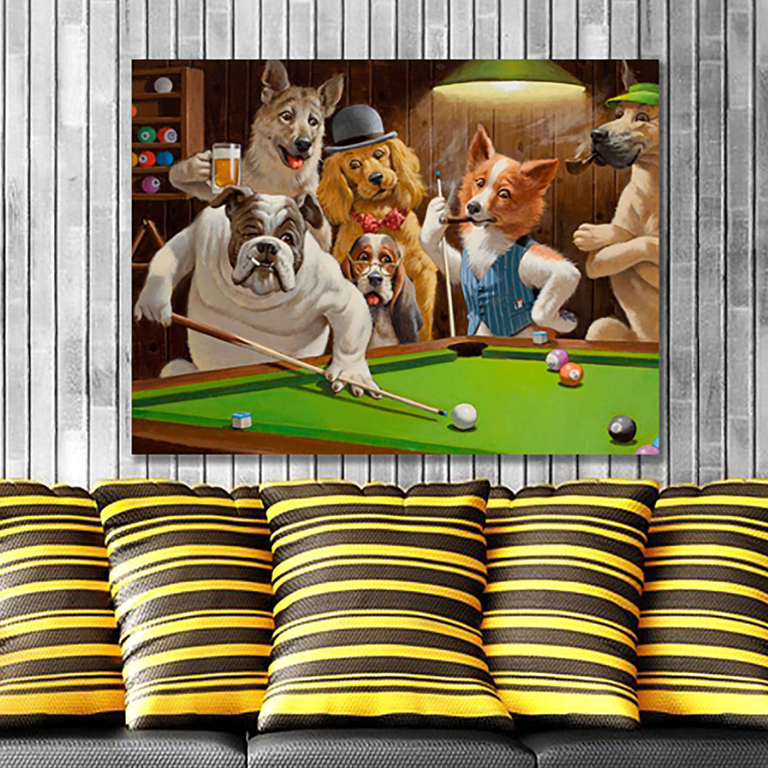 Trinx Dogs Playing Pool Painting Canvas, Animals Canvas Wall Art ...