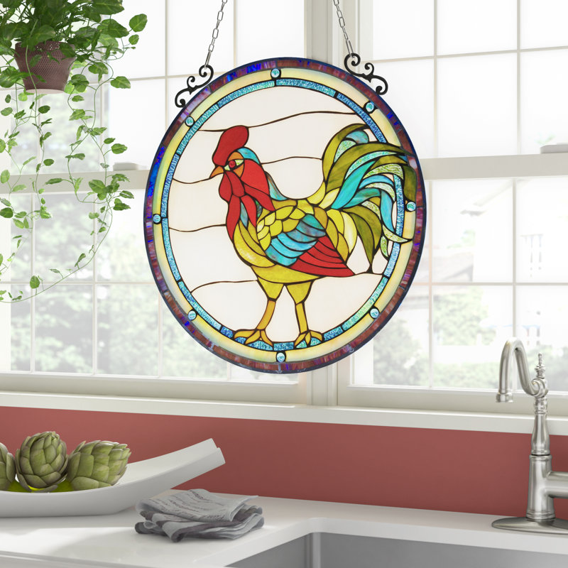 Fleur De Lis Living Tiffany Rooster Window Panel & Reviews | Wayfair