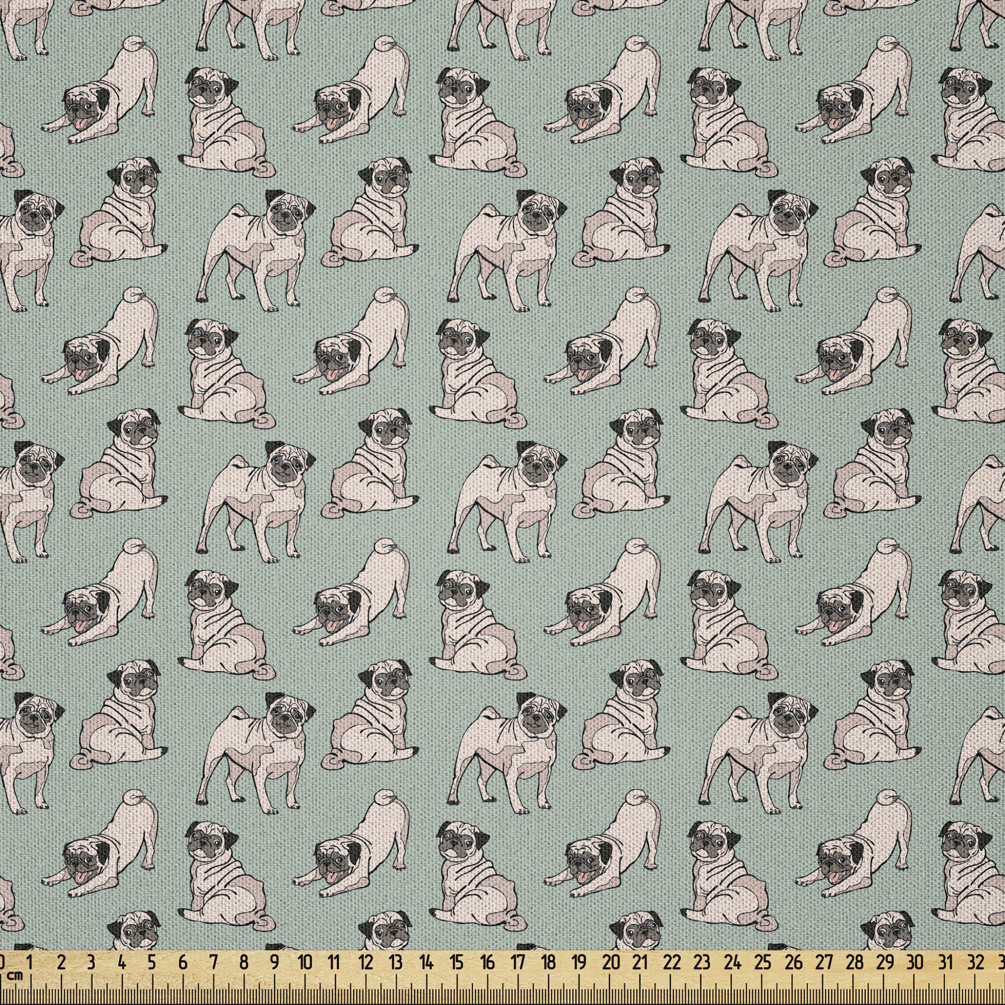 East Urban Home Pug Fabric By The Yard, Dogs Various States Sitting ...