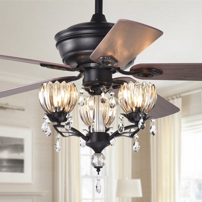 House of Hampton® 52" Babineaux 5 - Blade Crystal Ceiling Fan with ...