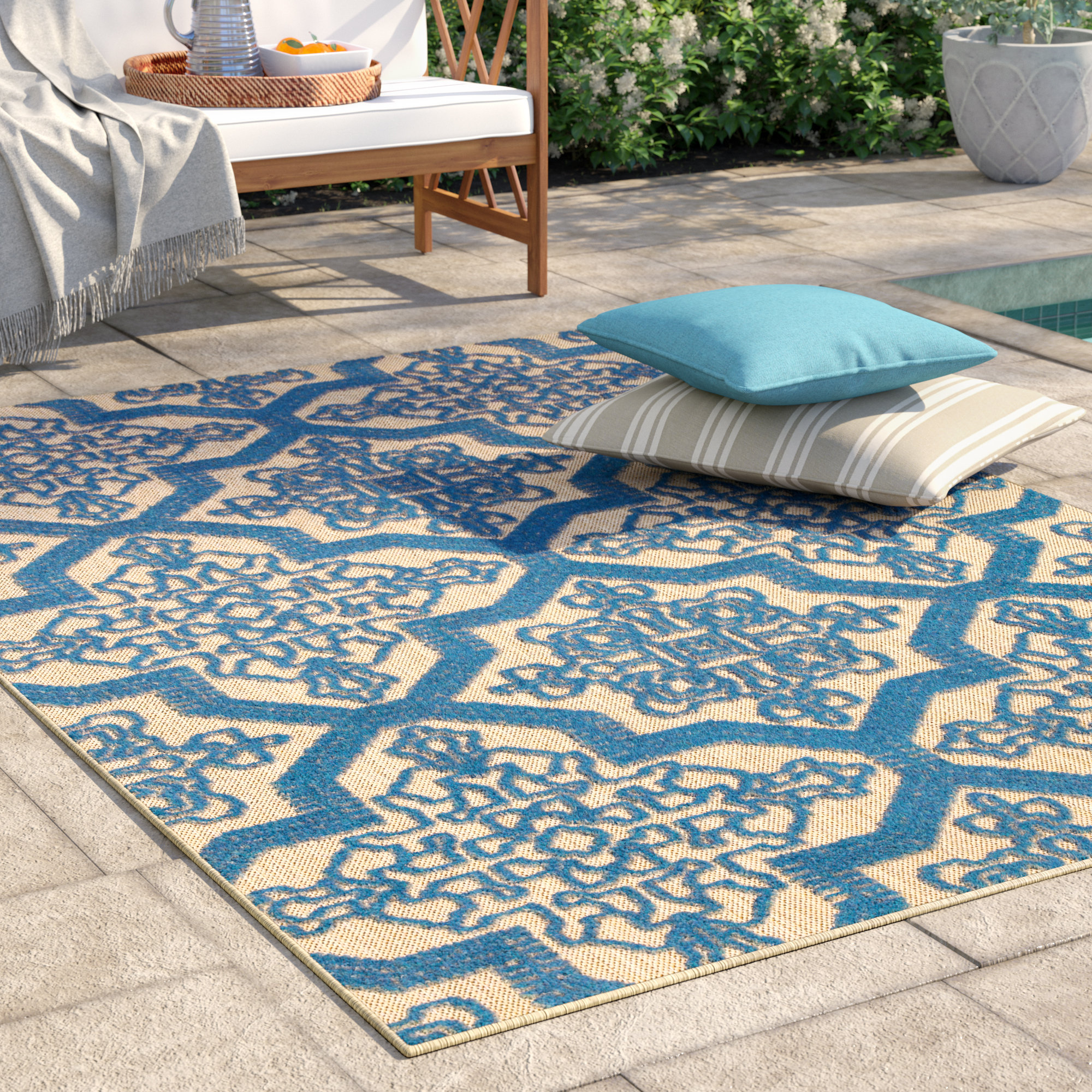 Sol 72 Outdoor™ Laub Power Loom Sand/Blue Indoor/Outdoor Rug & Reviews ...