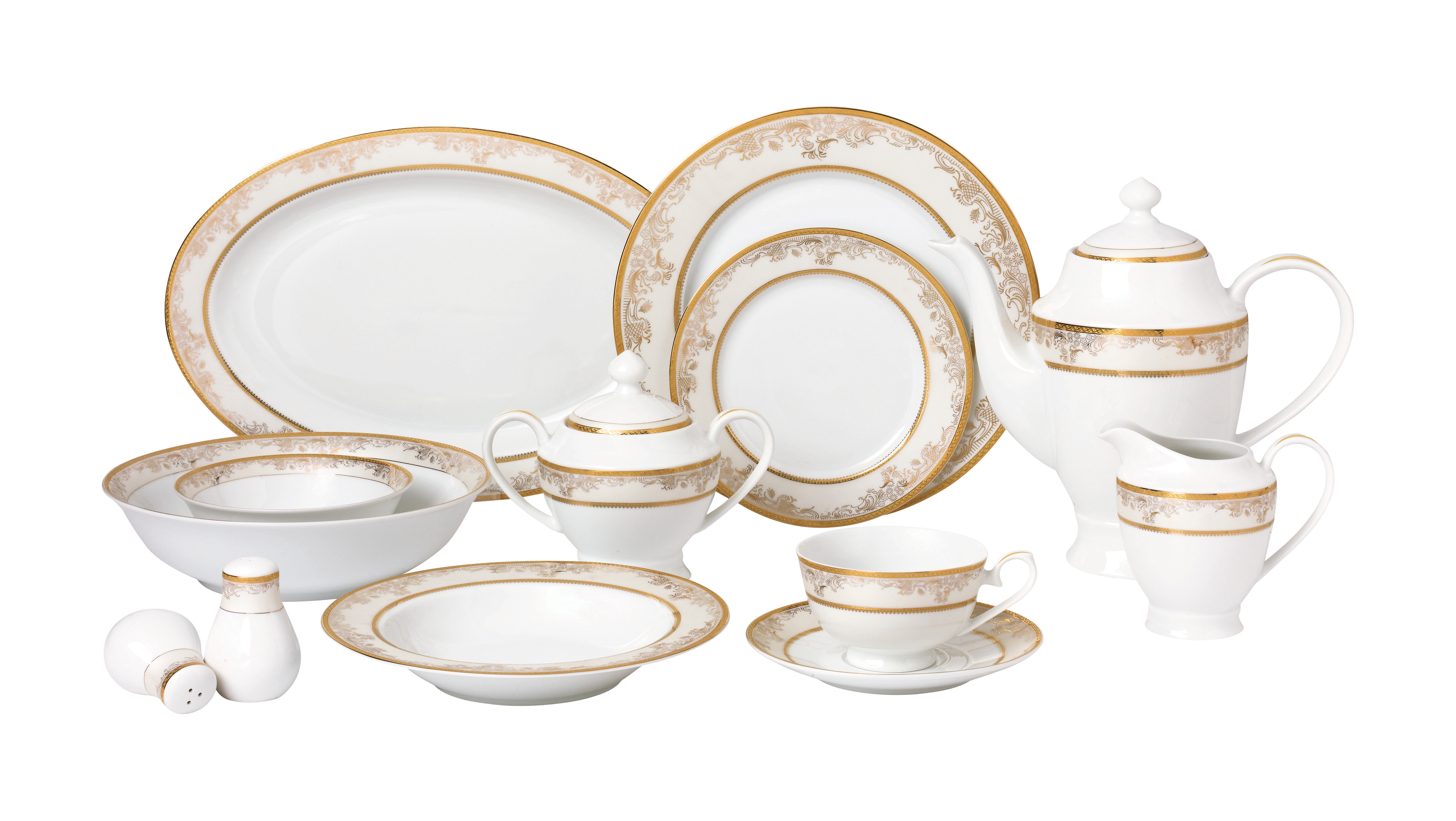 Lorren Home Trends La Luna Bone China 57 Piece Dinnerware Set, Service ...