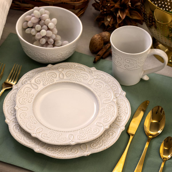 White Embossed Dinnerware Collection | Wayfair