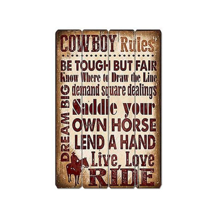 Millwood Pines Cowboy Rules Wooden Sign Wall Décor & Reviews | Wayfair