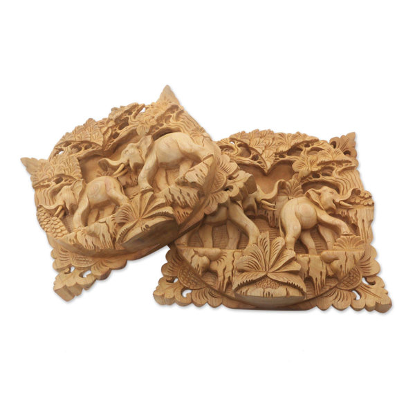 Bungalow Rose 2 Piece Elephant Palace Wood Relief Panels Wall Décor Set ...
