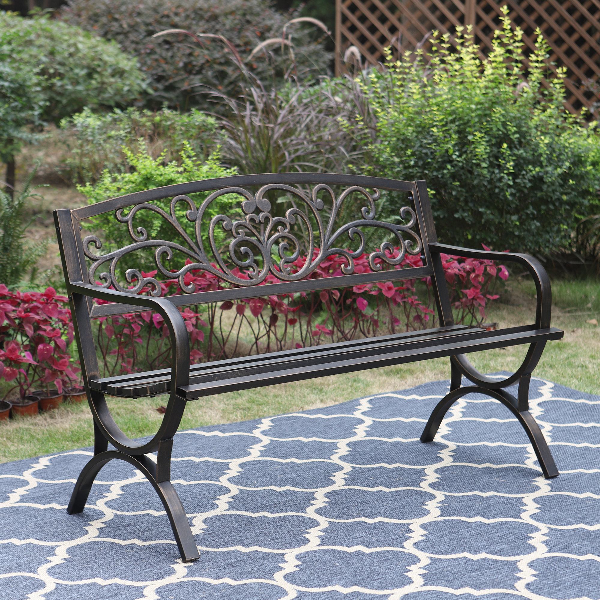 Three Posts™ Landy Powder Coated Steel Park Bench & Reviews | Wayfair