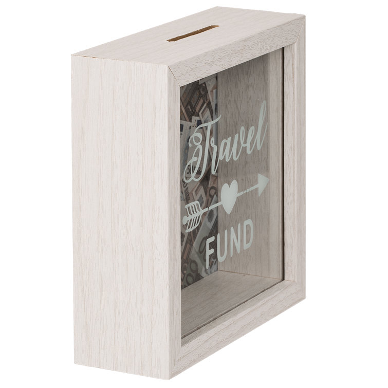 Maturi White wooden money box, Travel Fund | Wayfair.co.uk