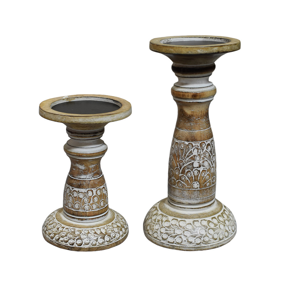 Ophelia & Co. 2 Piece Wood Tabletop Candlestick Set | Wayfair