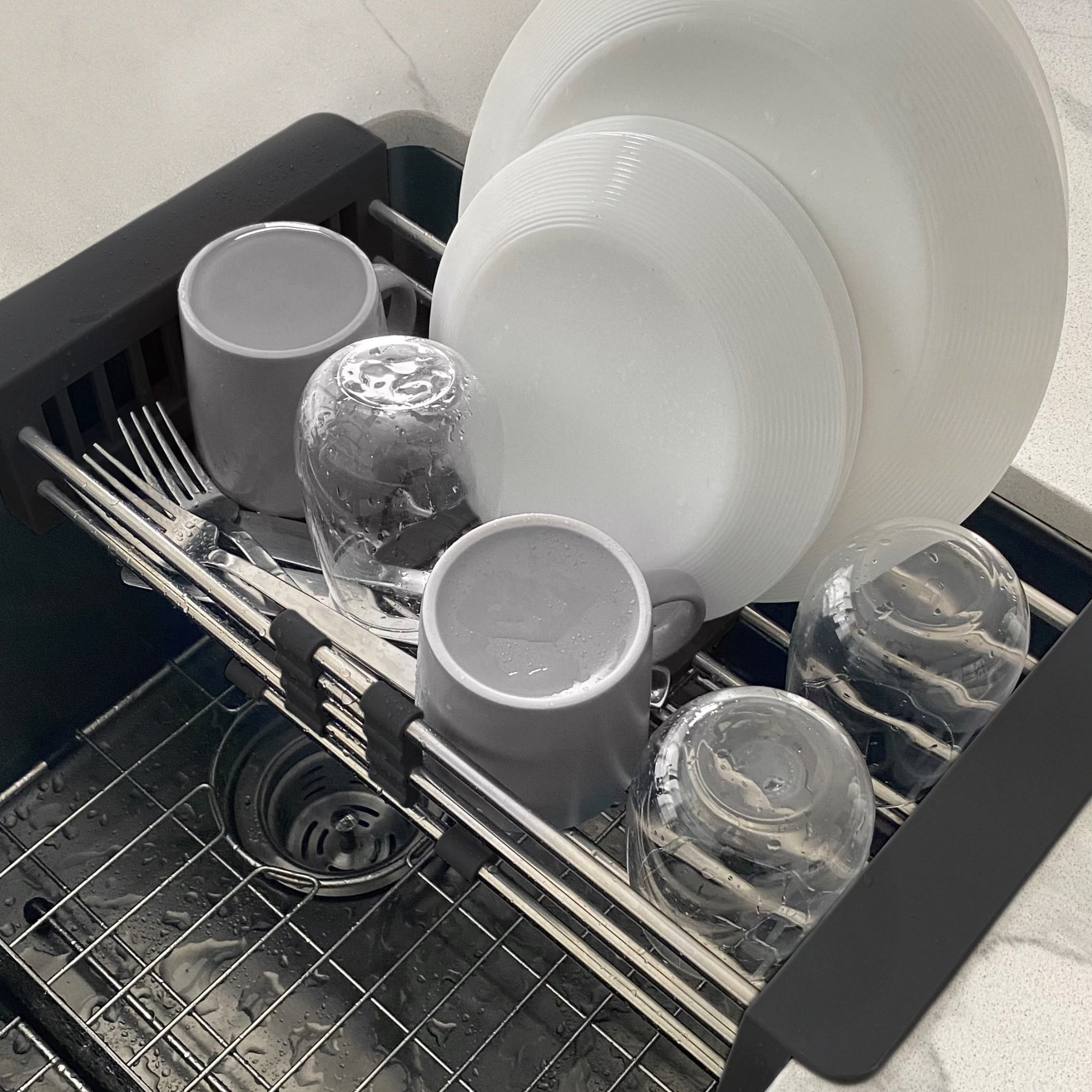 Stylish Stainless Steel Adjustable Over the Sink Dish Rack & Reviews ...