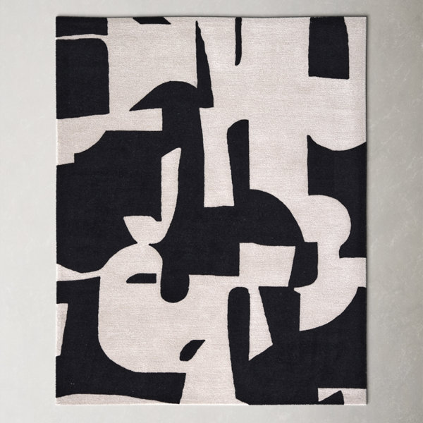 AllModern Handmade Abstract Black/ Cream Area Rug (8'X10') | Wayfair