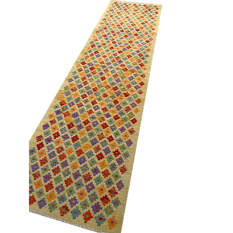 Bungalow Rose Handmade Flatweave Wool Red/Orange/Blue Rug | Wayfair