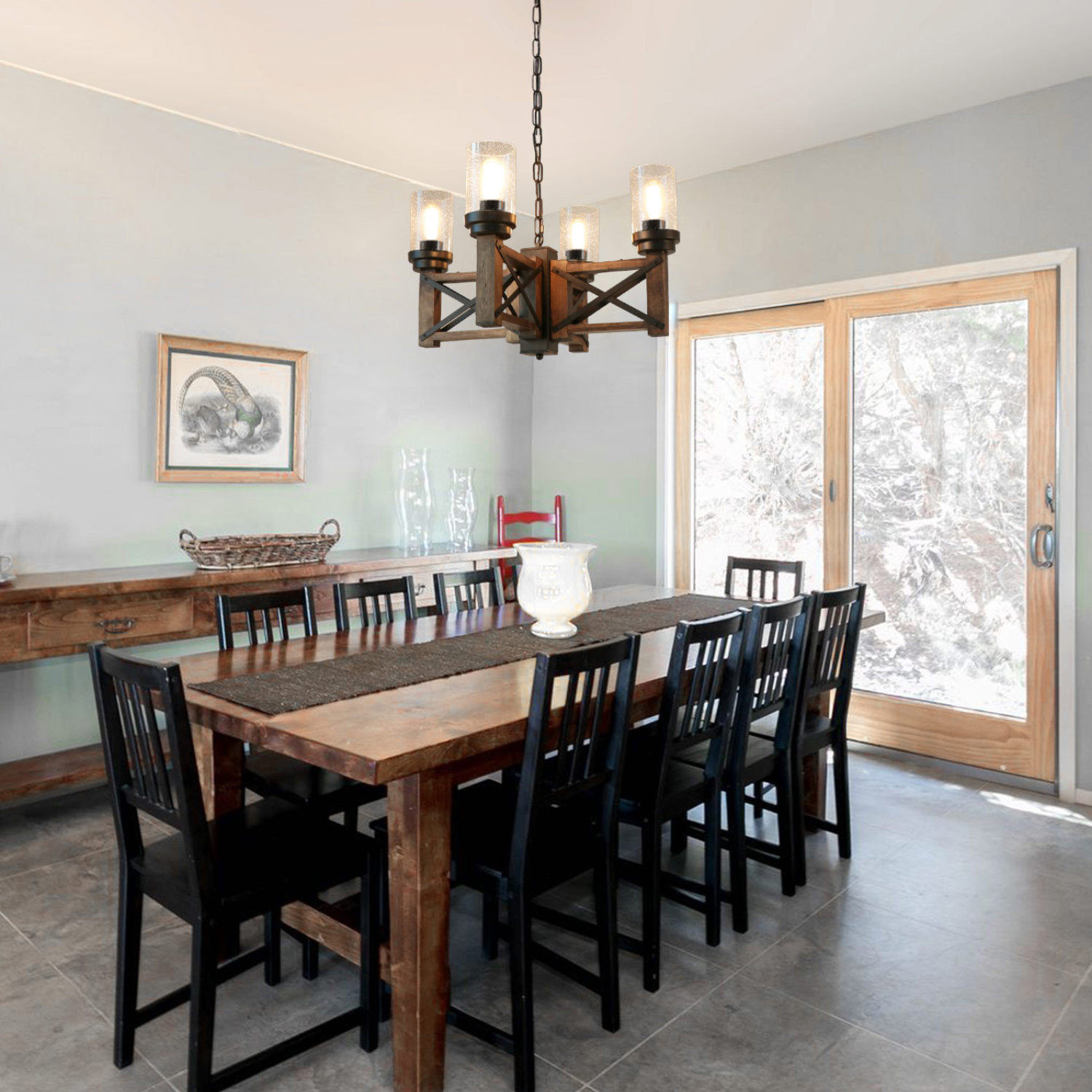 Gracie Oaks 4-Lights Unique Oak Wood Vintage Chandelier Kitchen Ceiling ...