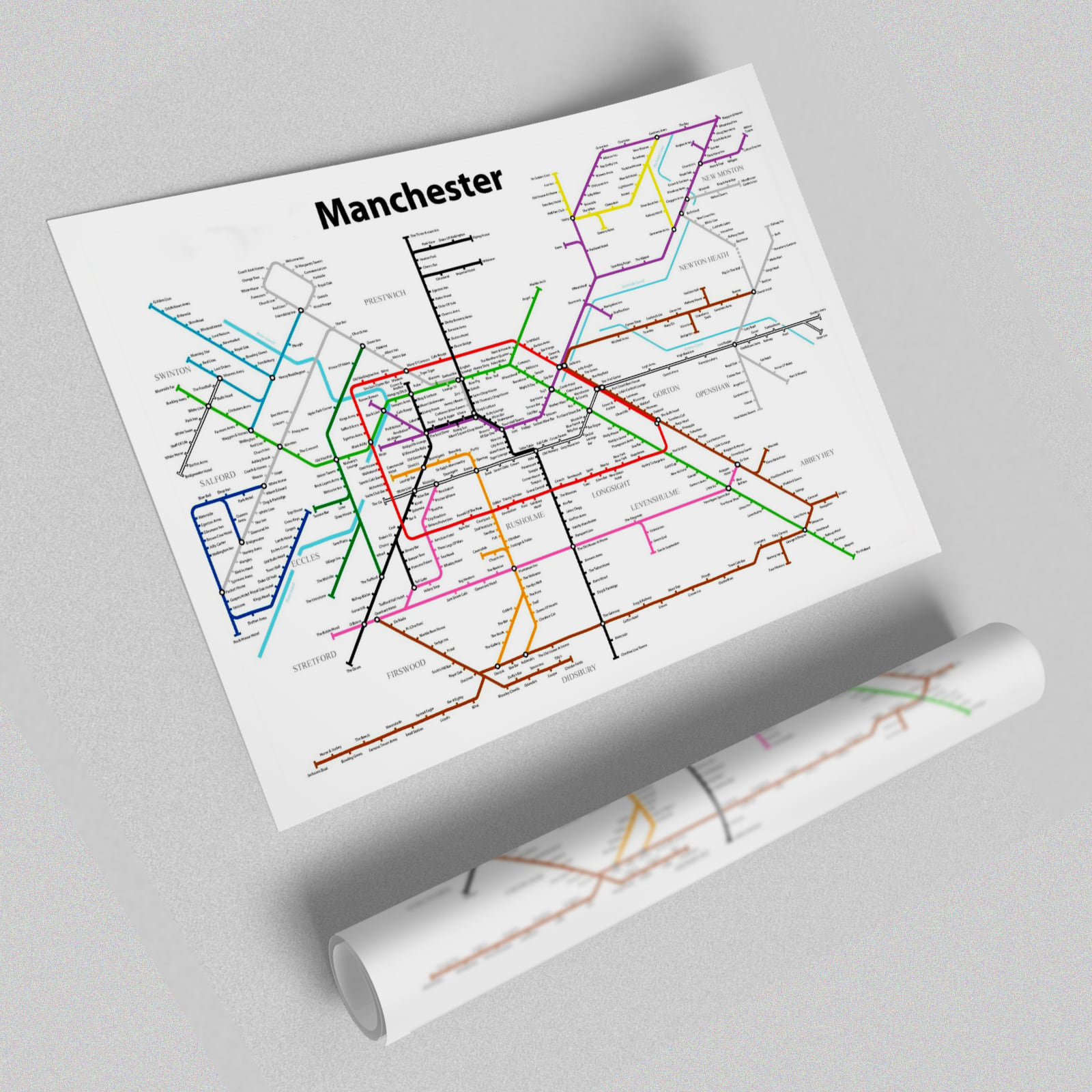 East Urban Home Manchester Pub Tube Map - Unframed Graphic Art ...