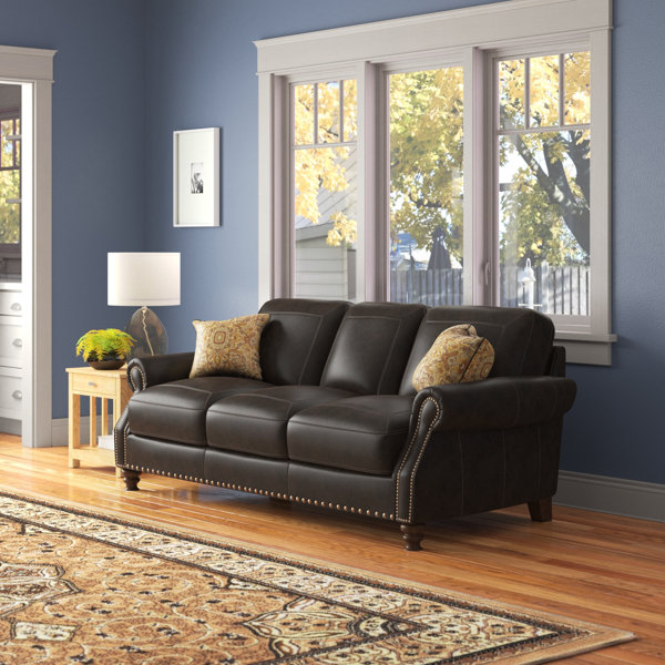 Lark Manor Ellard Genuine Leather Rolled Arm Sofa & Reviews | Wayfair