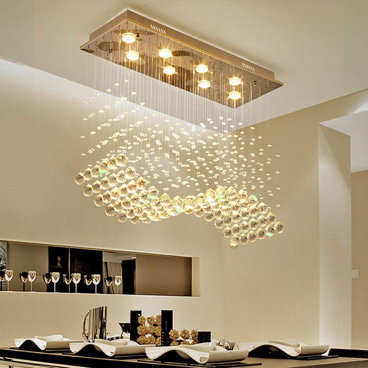 House of Hampton® 8-Light Modern Wave Shape Crystal Beaded Pendant ...