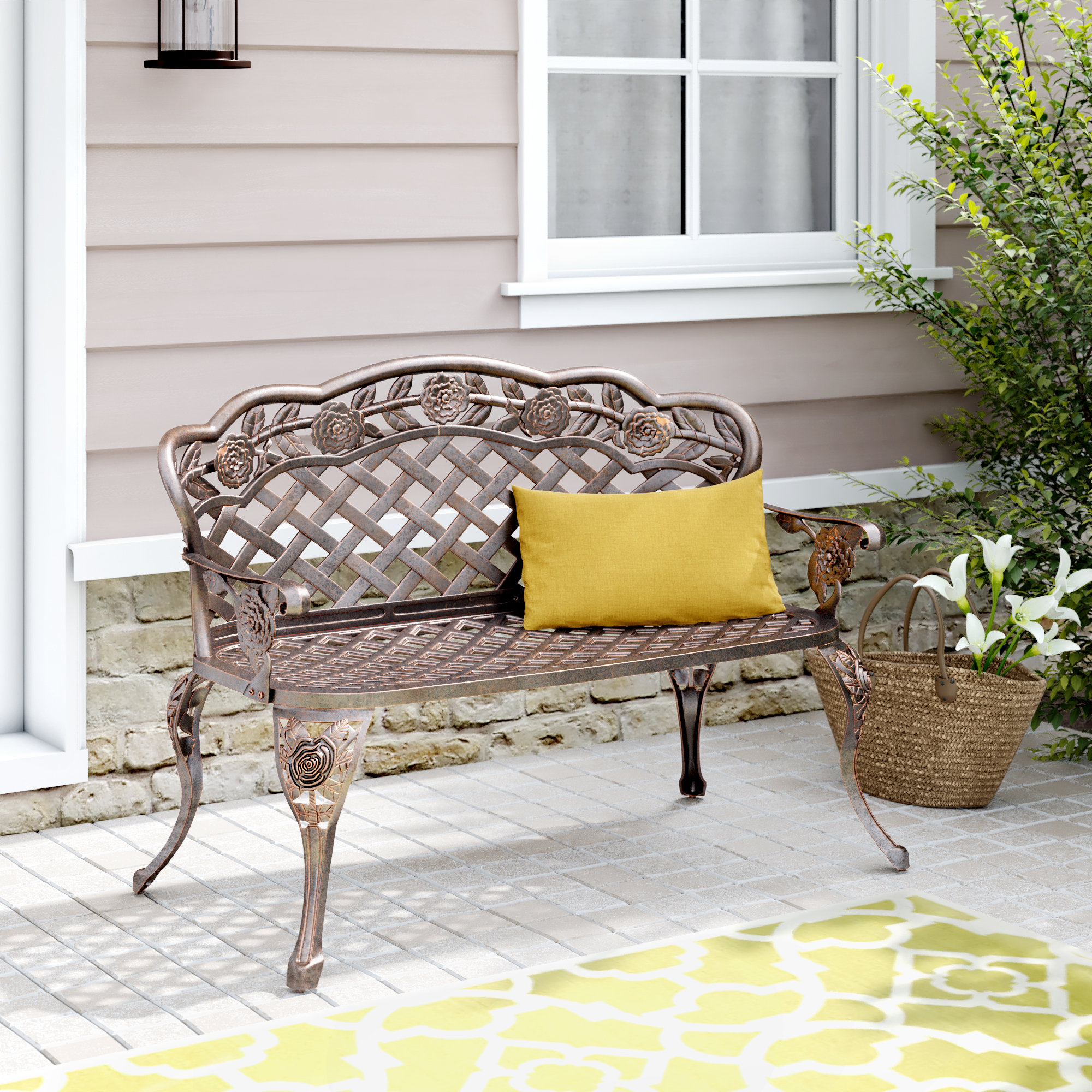 Astoria Grand Madama Cast Aluminum Garden Bench & Reviews | Wayfair