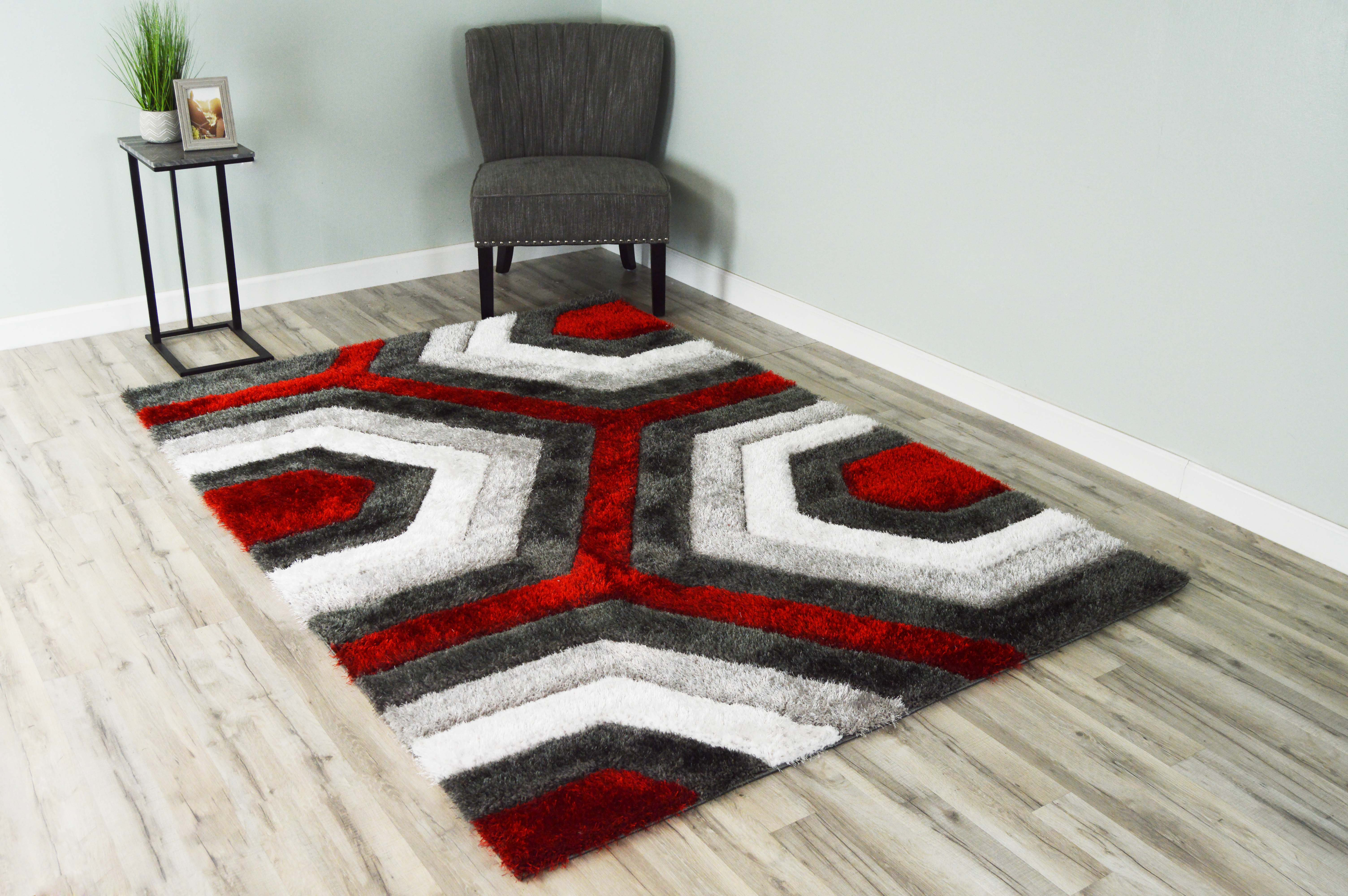 Wrought Studio Lola-Mae Power Loom Performance Gray/Red Rug | Wayfair