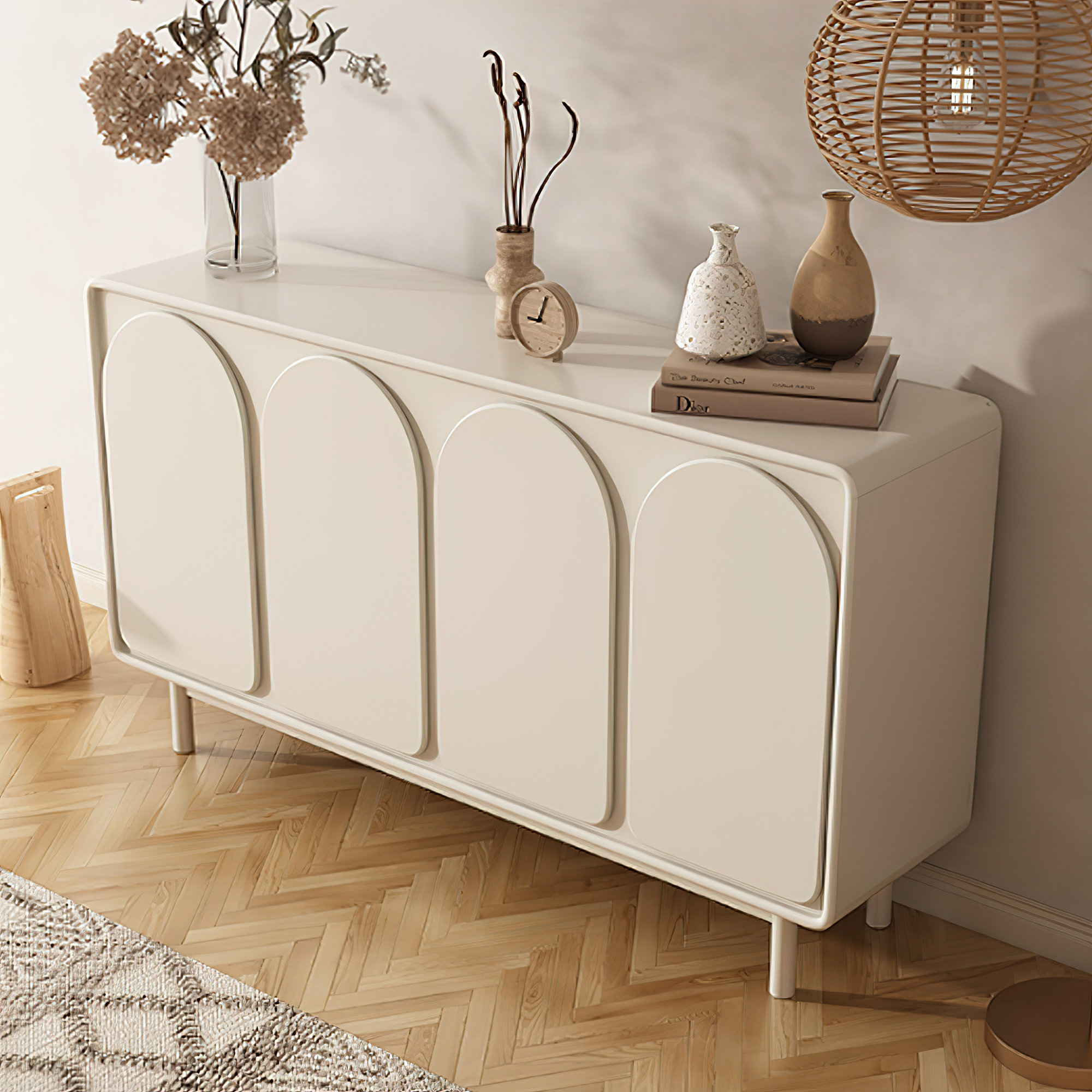 Corrigan Studio® 63" White Arch Sideboard Buffet With 4 Doors Carved Credenza | Wayfair