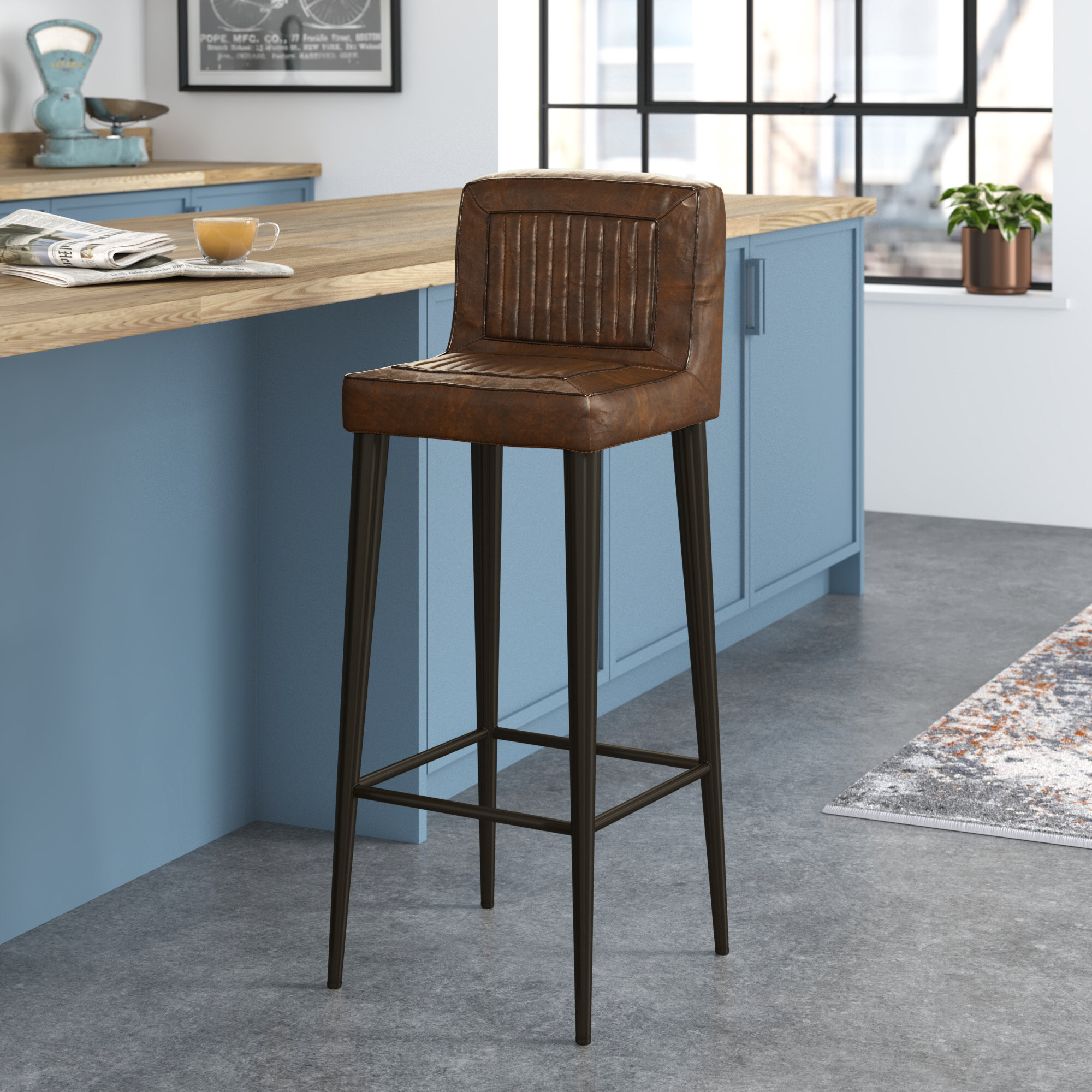 Steelside™ Nelly Leather 32" Bar Stool & Reviews | Wayfair