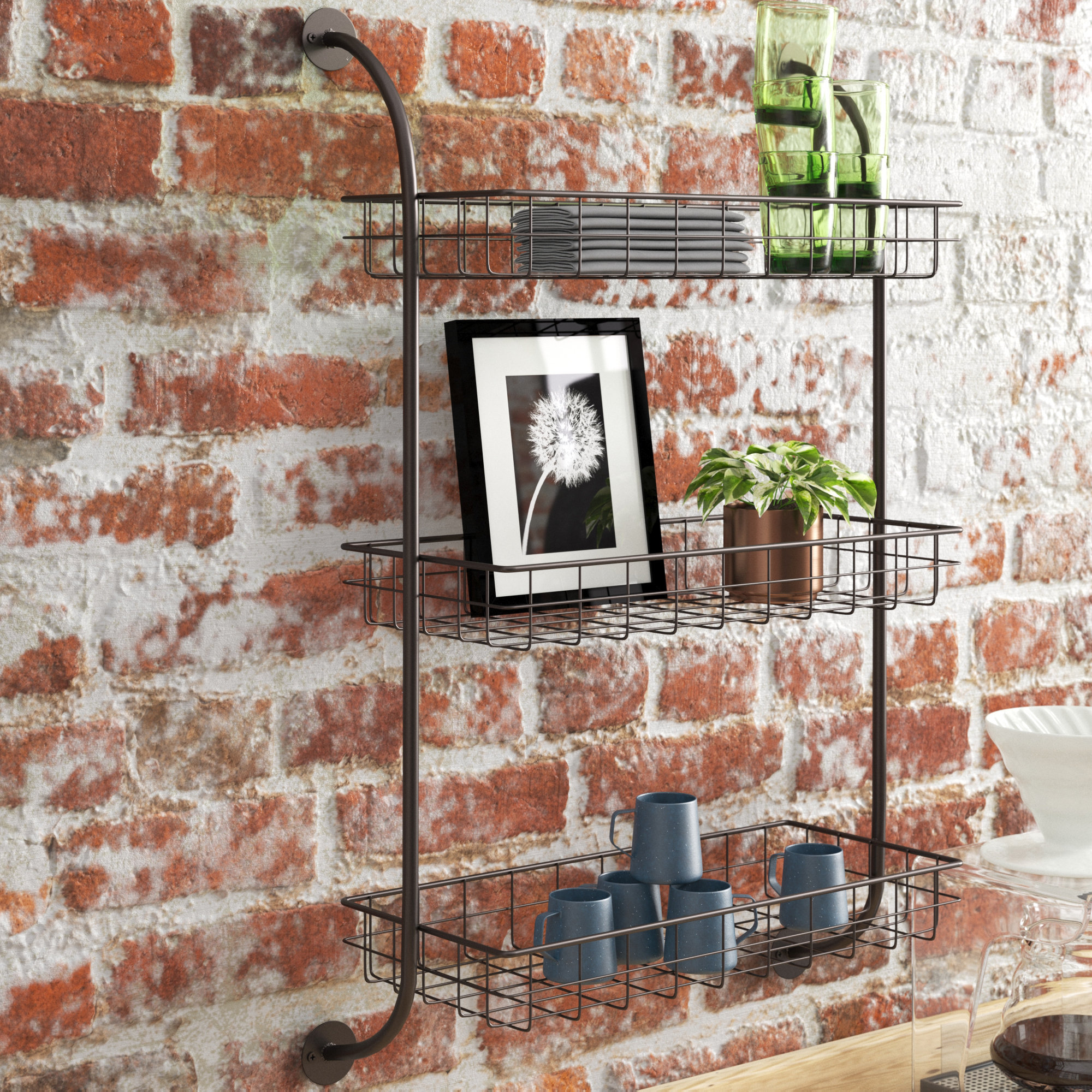 Steelside™ Whittiker 20" x 33" x 9" Metal Wall Storage Rack & Reviews ...