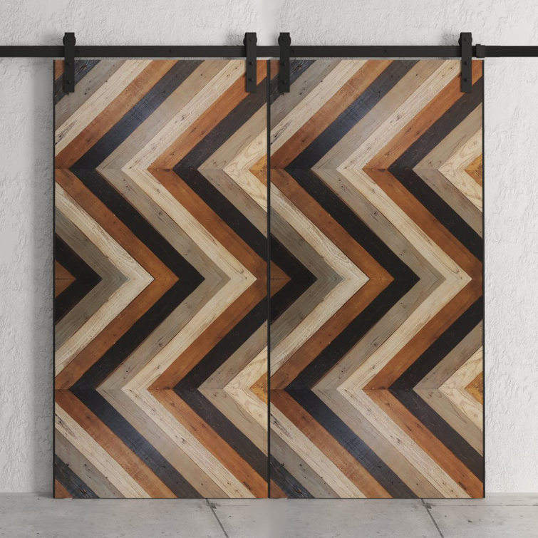 Urban Woodcraft Paneled Manufactured Wood Finish Chevron Barn Door with ...