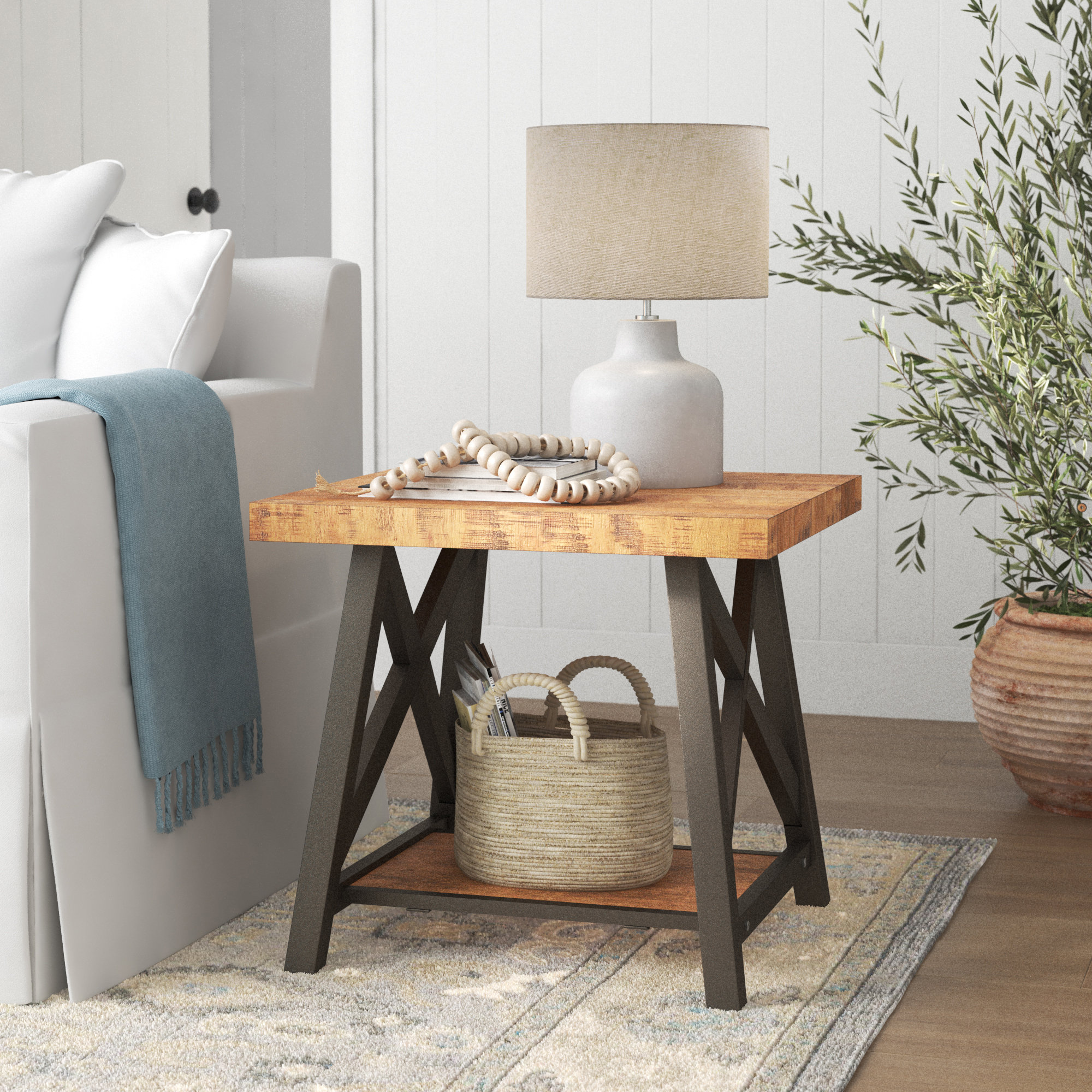 Laurel Foundry Modern Farmhouse Isakson 22'' Tall Trestle End Table ...