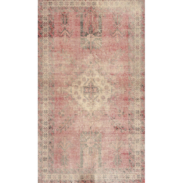 Bungalow Rose Babe Oriental Area Rug in Pink/Beige/Green | Wayfair