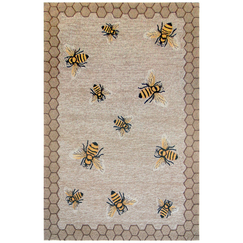 August Grove Calderon Honeycomb Bee Hand-Tufted Natural Indoor/Outdoor ...