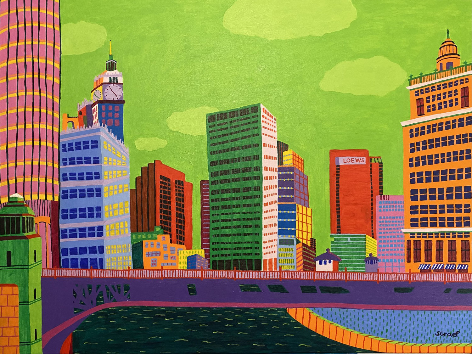 Made & Curated Sue Graef Chicago Skyline by Sue Graef - Painting | Wayfair