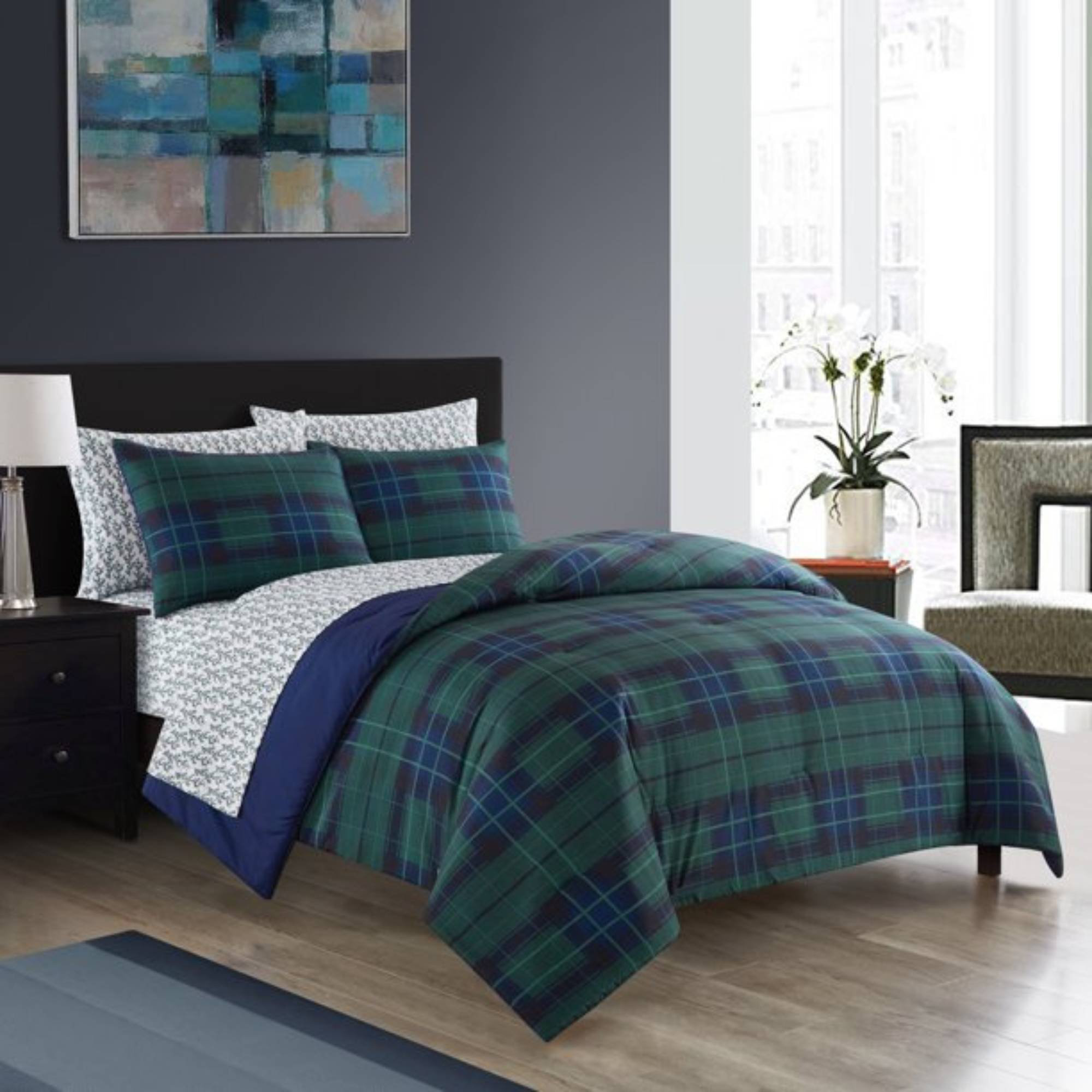 Dearfoams Dark Blue Microfiber 7 Piece Comforter Set | Wayfair