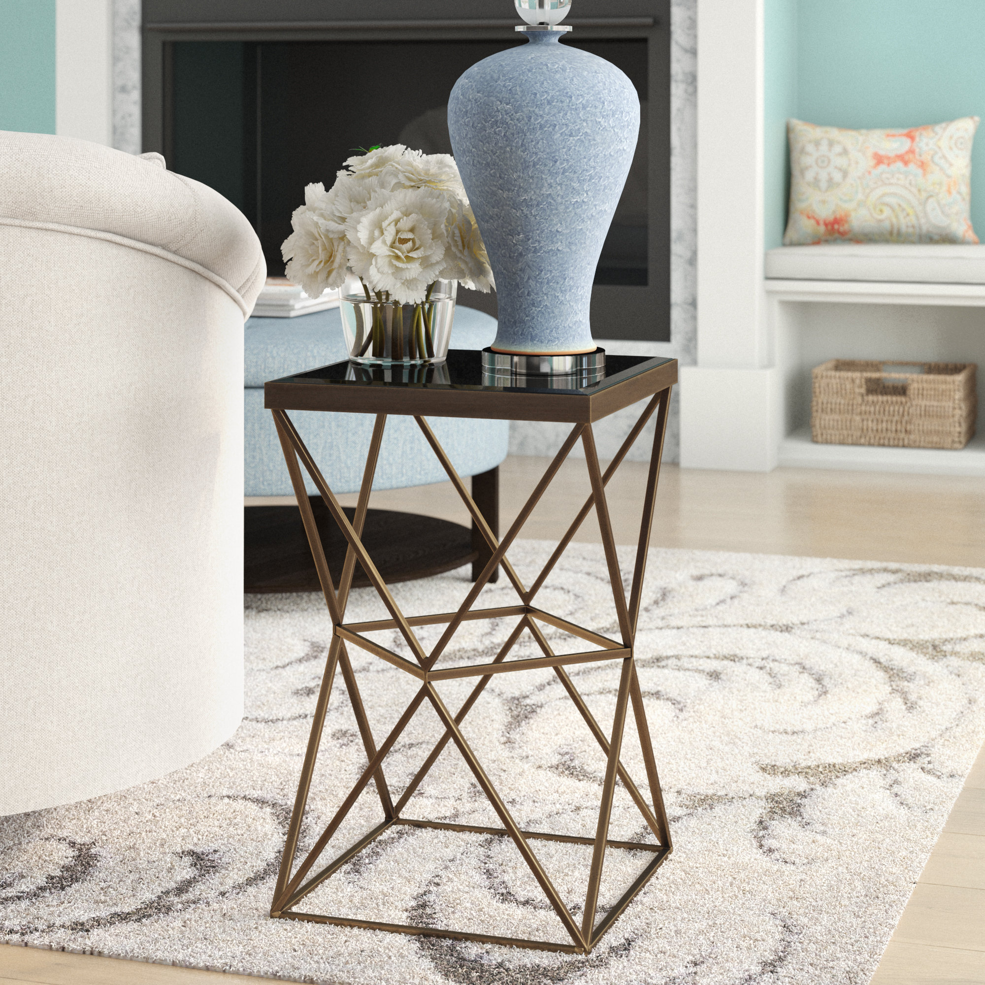 Ebern Designs Ammadies Glass Frame End Table & Reviews | Wayfair