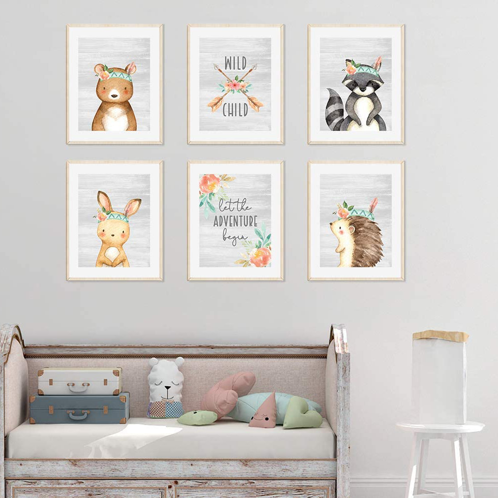 Harriet Bee Denzer Tribal Floral, Bear Raccoon Rabbit Hedgehog, Wild ...