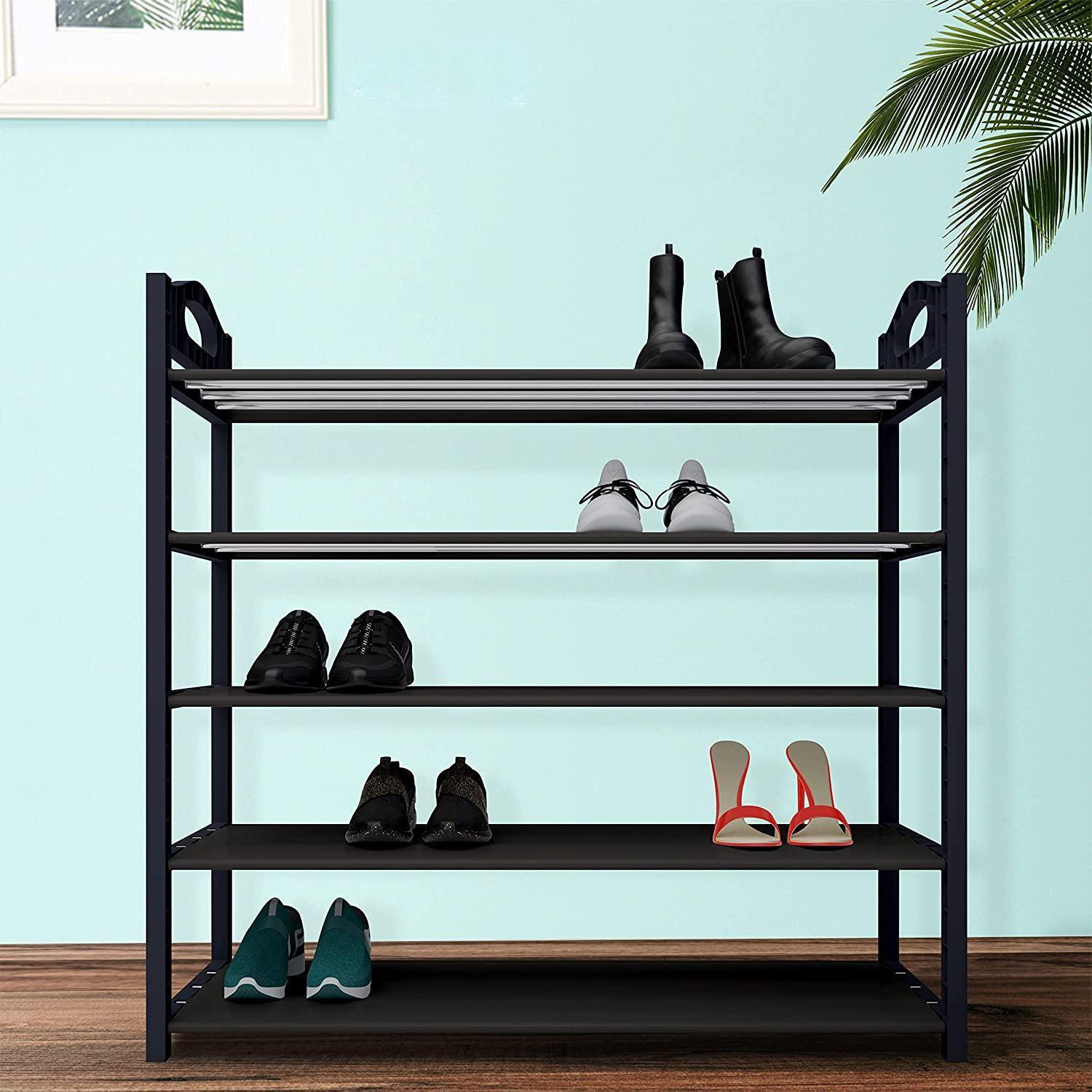 Rotho Metal 5 Tier Shoe Rack Organizer, Compact Shoe Storage Cabinet ...