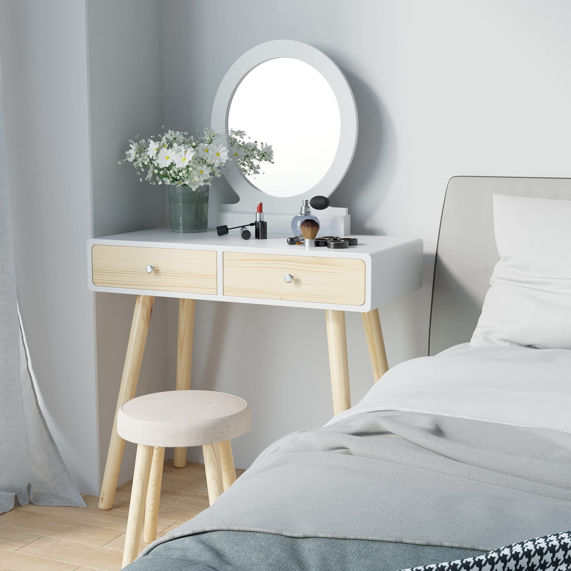 Corrigan Studio® Dragana Classic 2-Drawers Vanity Table with Mirror and ...