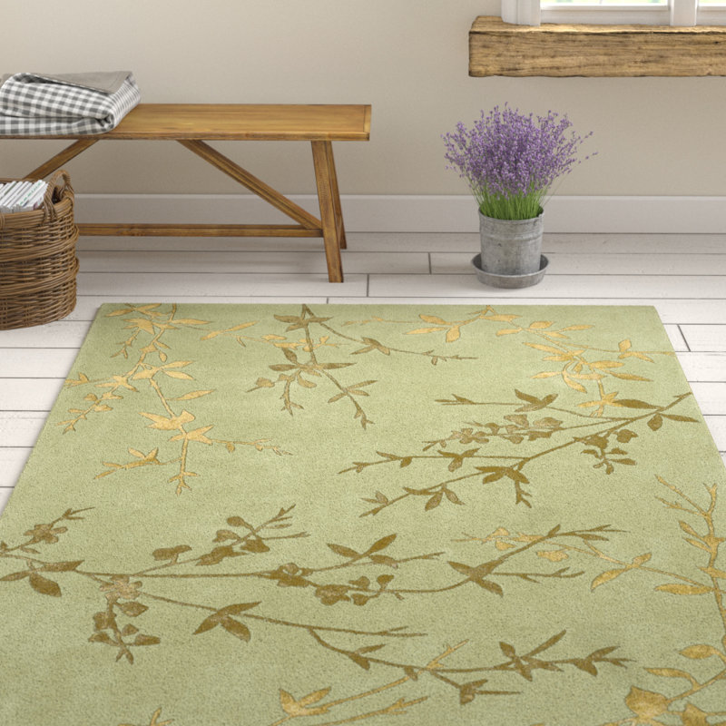 August Grove® Gonzalo Floral Handmade Tufted Sage Green Area Rug ...
