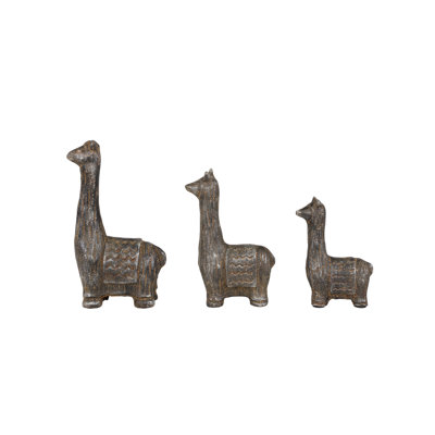 World Menagerie 3 Piece Leslee Carved Metal Llama Table Decor Figurine ...