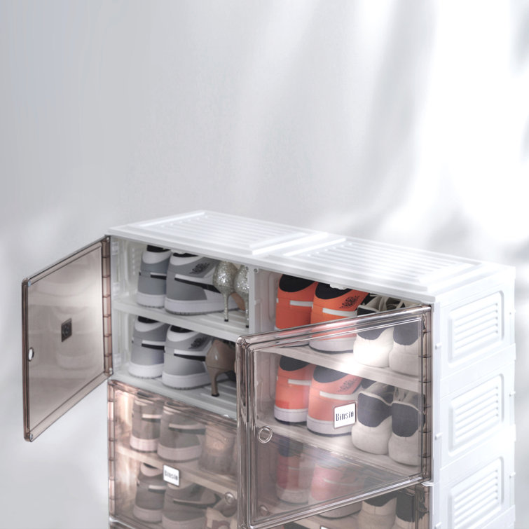 Rebrilliant 20 Pairs Brown Plastic Shoe Storage Cabinet | Wayfair