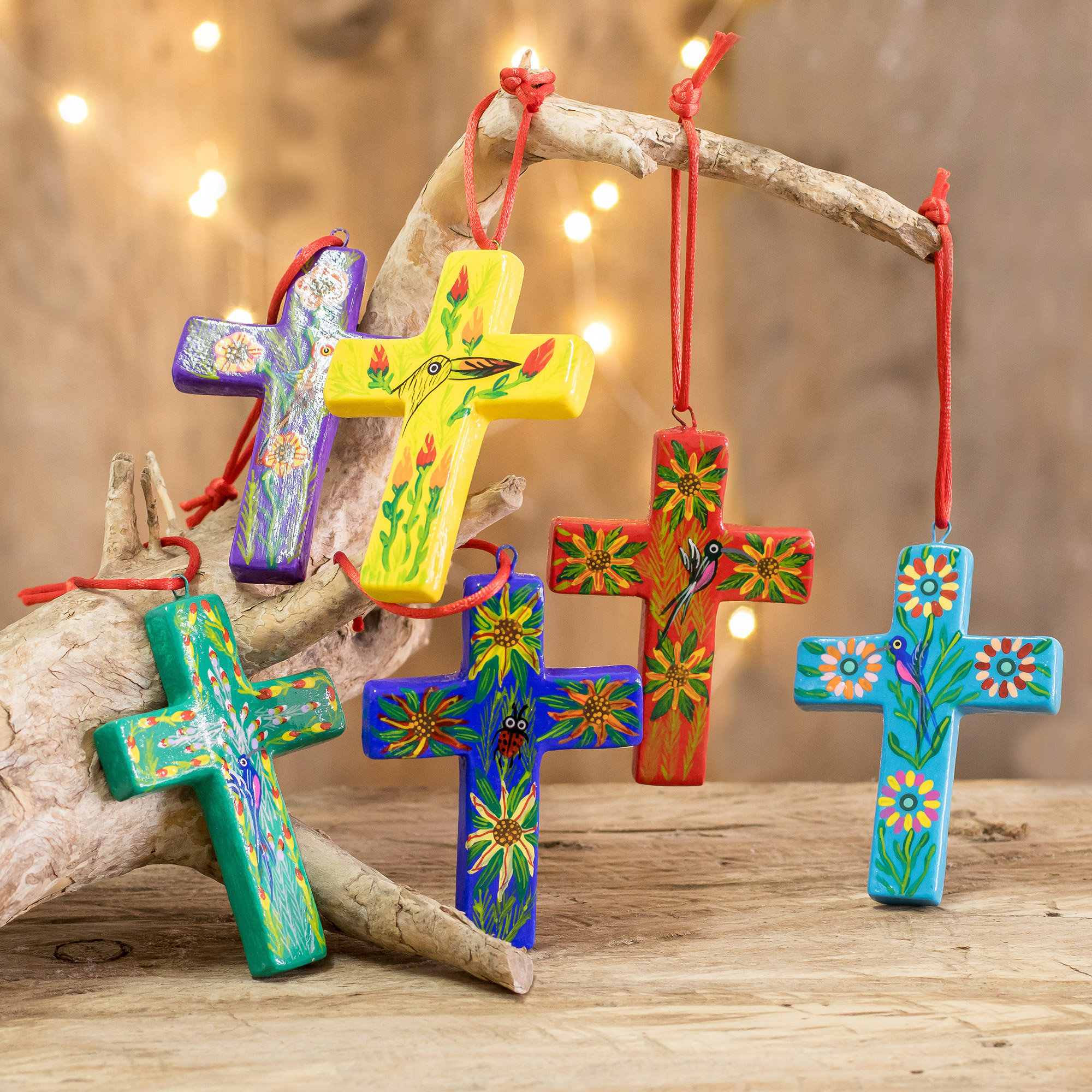 The Holiday Aisle® Handmade Floral Crosses Ceramic Ornaments (Set Of 6 ...