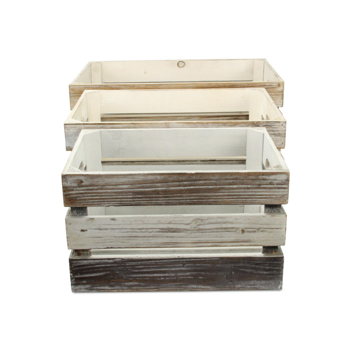 Gracie Oaks Slat 3 Piece Wood Crate Set & Reviews | Wayfair
