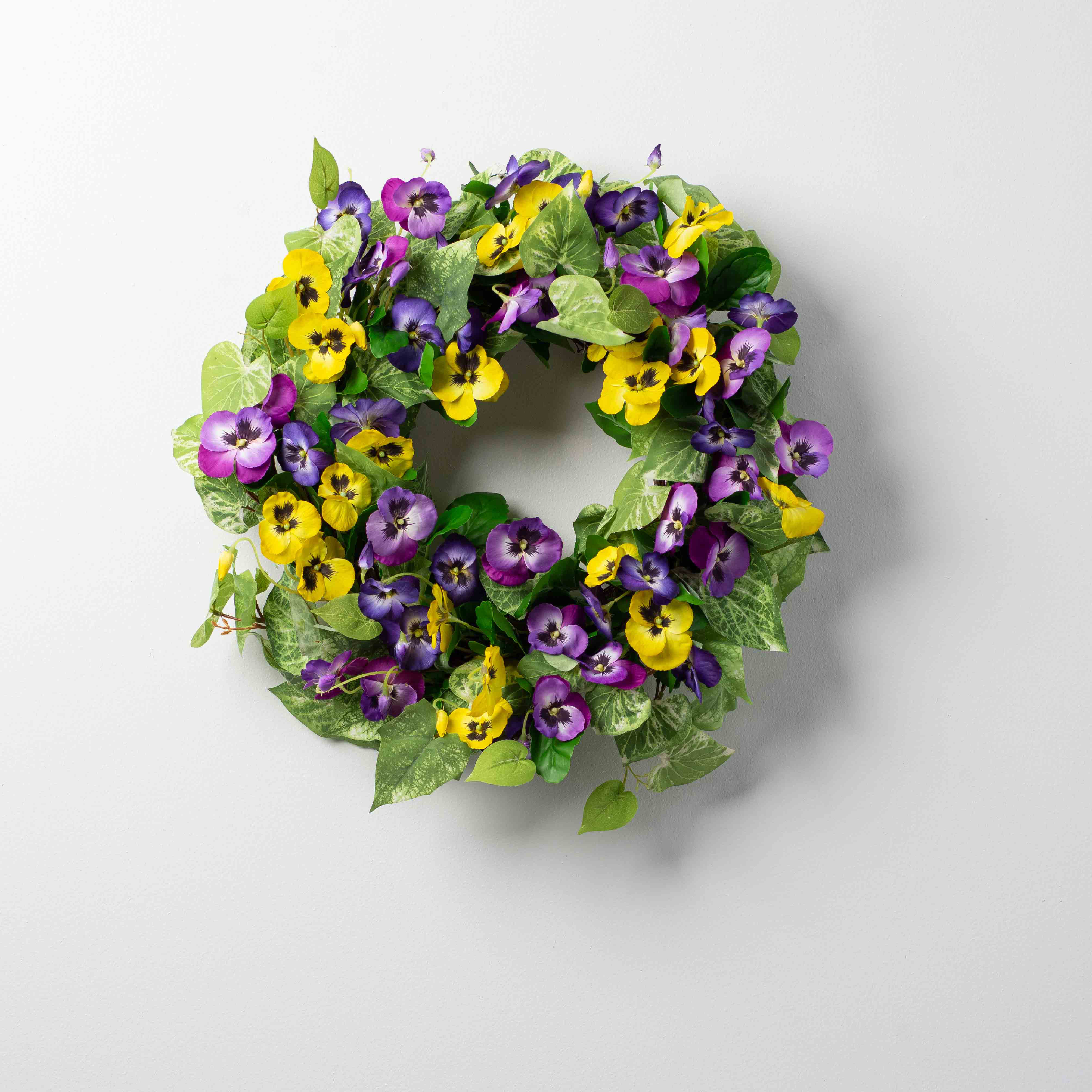 Primrue Handcrafted Faux Pansy Silk Wreath | Wayfair
